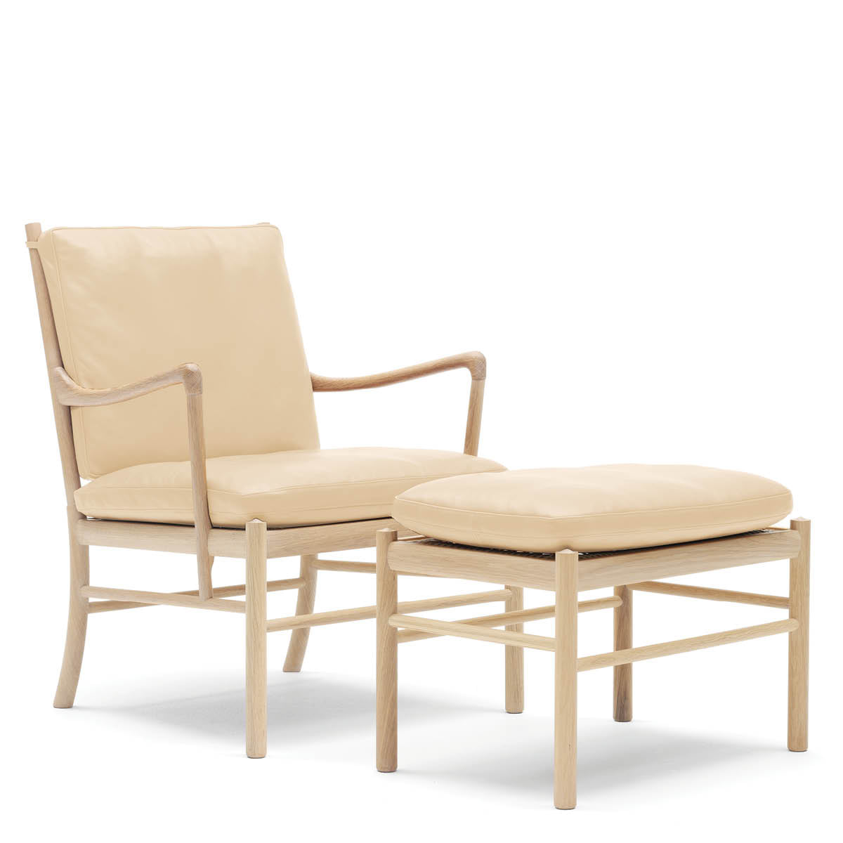 OW149 Colonial Chair & Footstool, Oak White Oil, Hand-Cane, Thor 300 ...